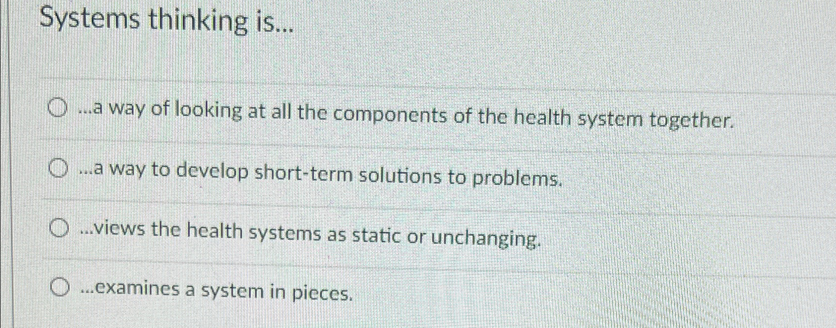 Solved Systems thinking is......a way of looking at all the | Chegg.com