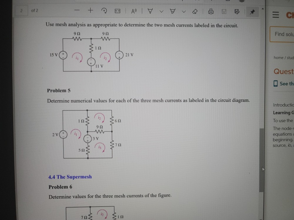 Solved 2 of 2 - + A) I V V E СІ Use mesh analysis as | Chegg.com