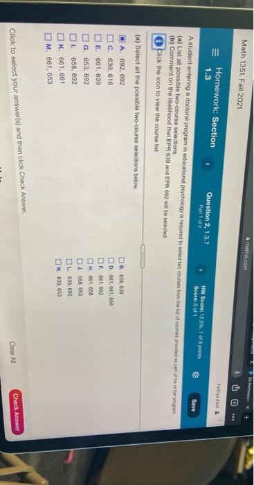 Solved amathal.com DX C Math 1351, Fall 2021 is & Homework: | Chegg.com