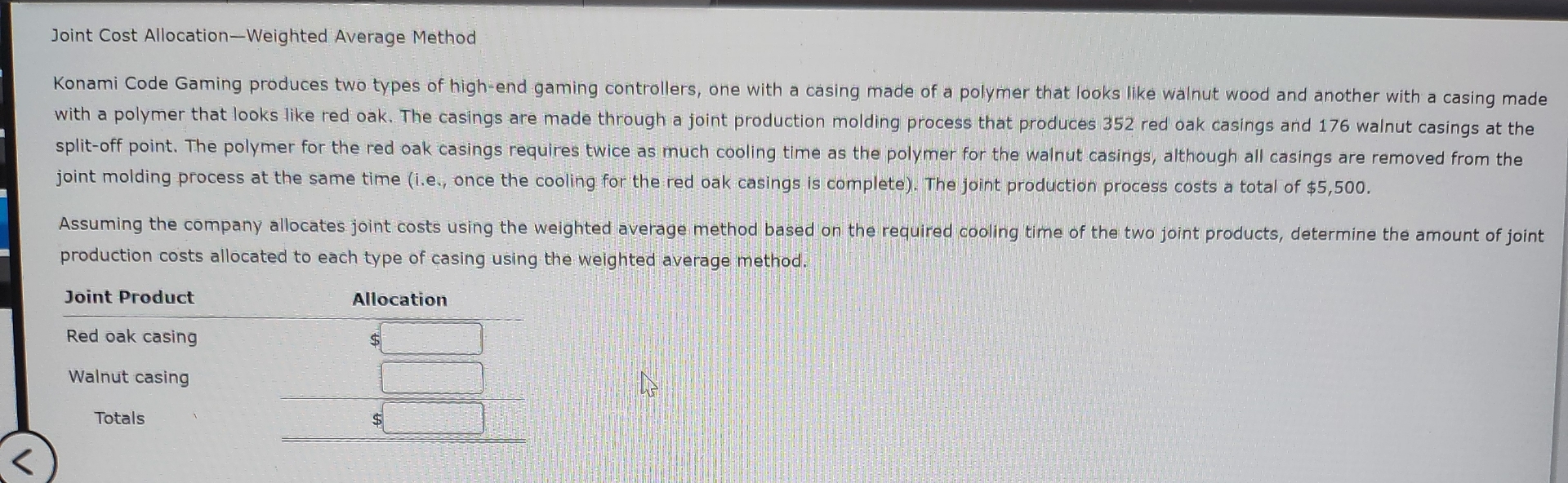 Joint Cost Allocation-Weighted Average MethodKonami | Chegg.com