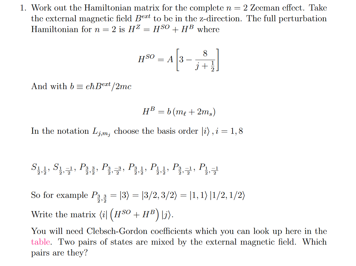 Solved Work out the Hamiltonian matrix for the complete n=2 | Chegg.com