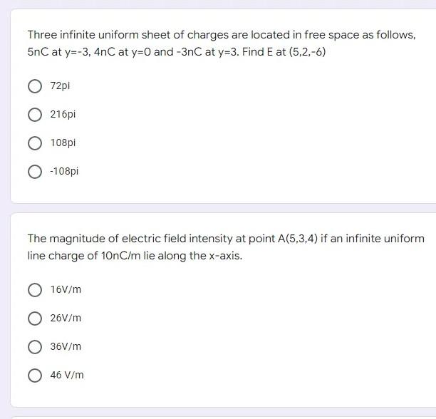 Solved Three infinite uniform sheet of charges are located | Chegg.com