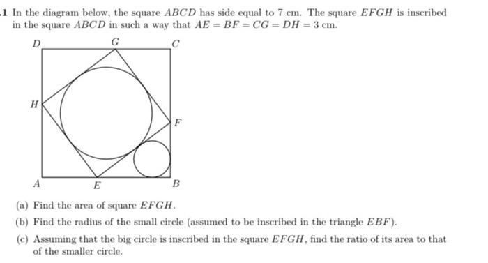 Solved 1 In the diagram below, the square ABCD has side | Chegg.com