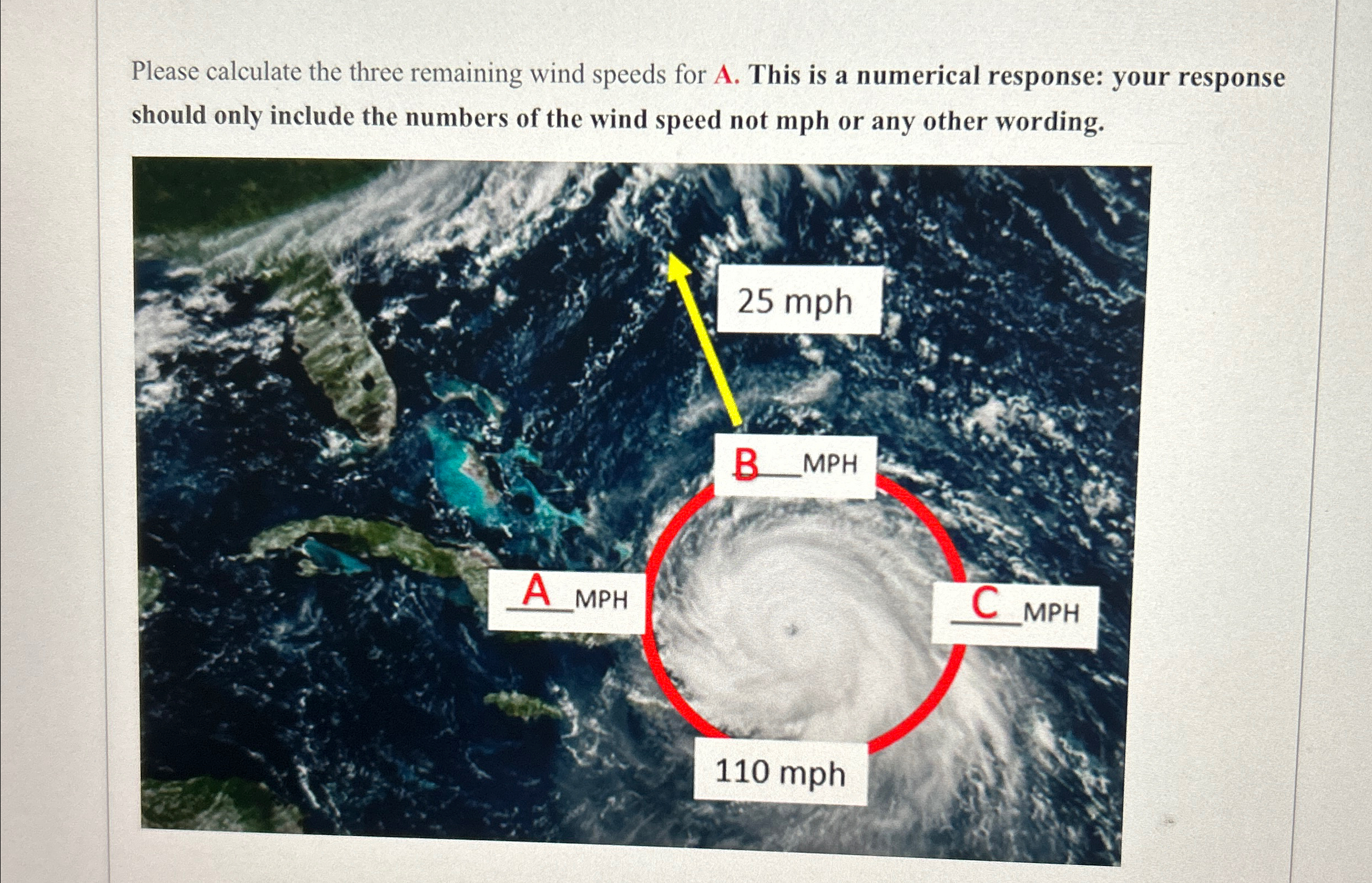 Solved Please calculate the three remaining wind speeds for | Chegg.com
