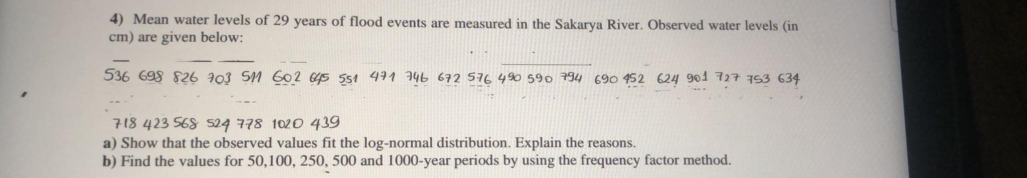 Mean water levels of 29 ﻿years of flood events are | Chegg.com