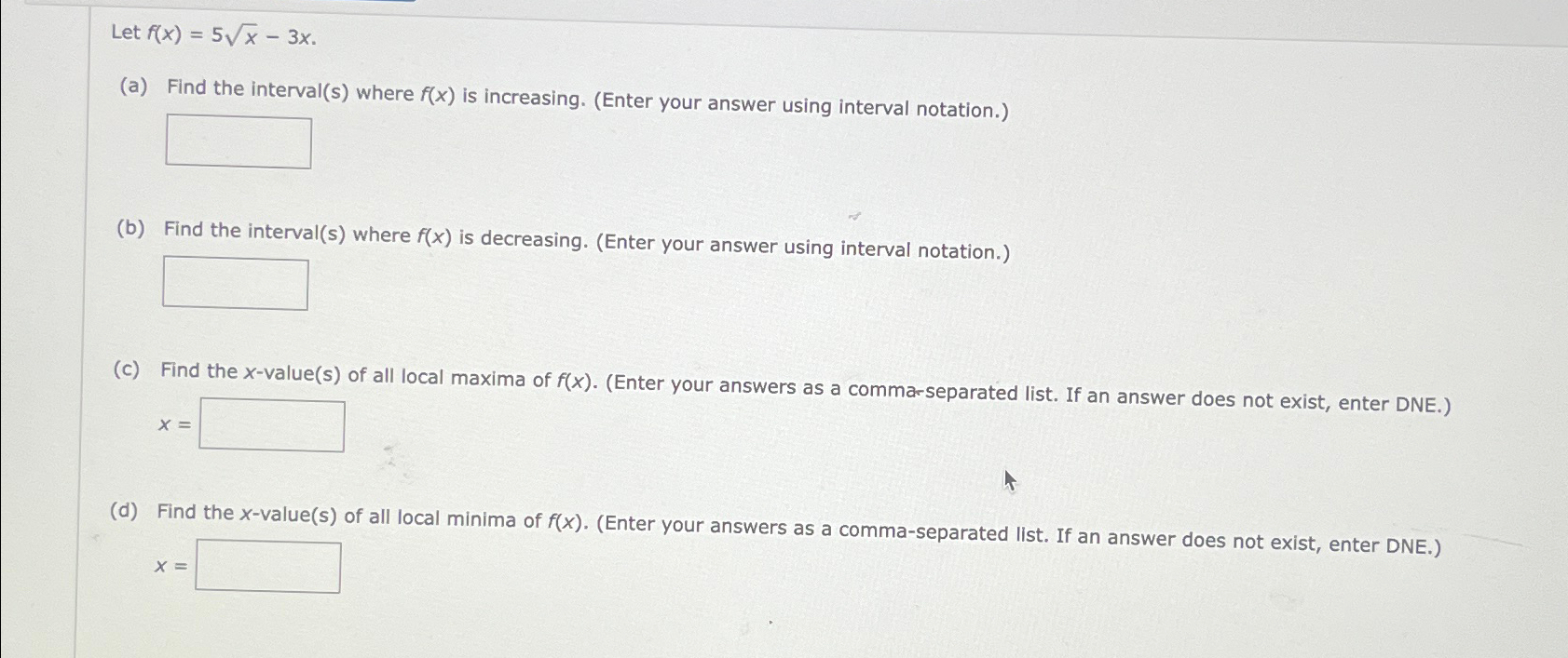 Solved Let f(x)=5x2-3x(a) ﻿Find the interval(s) ﻿where f(x) | Chegg.com