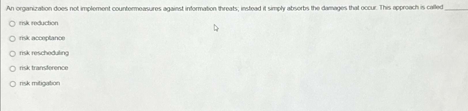 Solved An organization does not implement countermeasures | Chegg.com