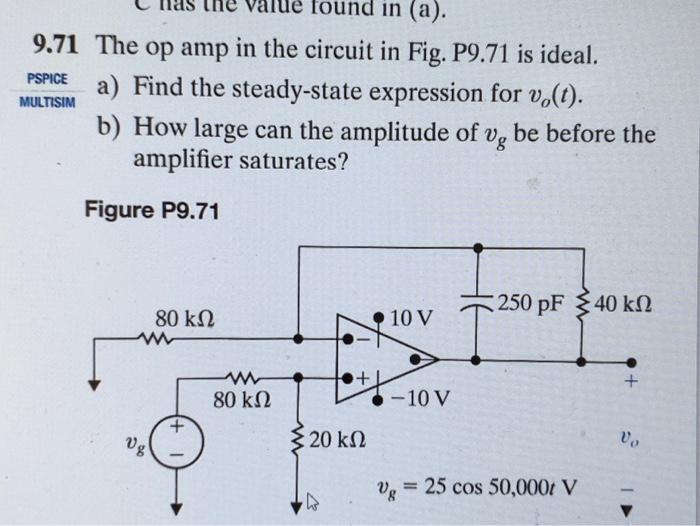 Solved 9.71 The op amp in the circuit in Fig. P9.71 is | Chegg.com