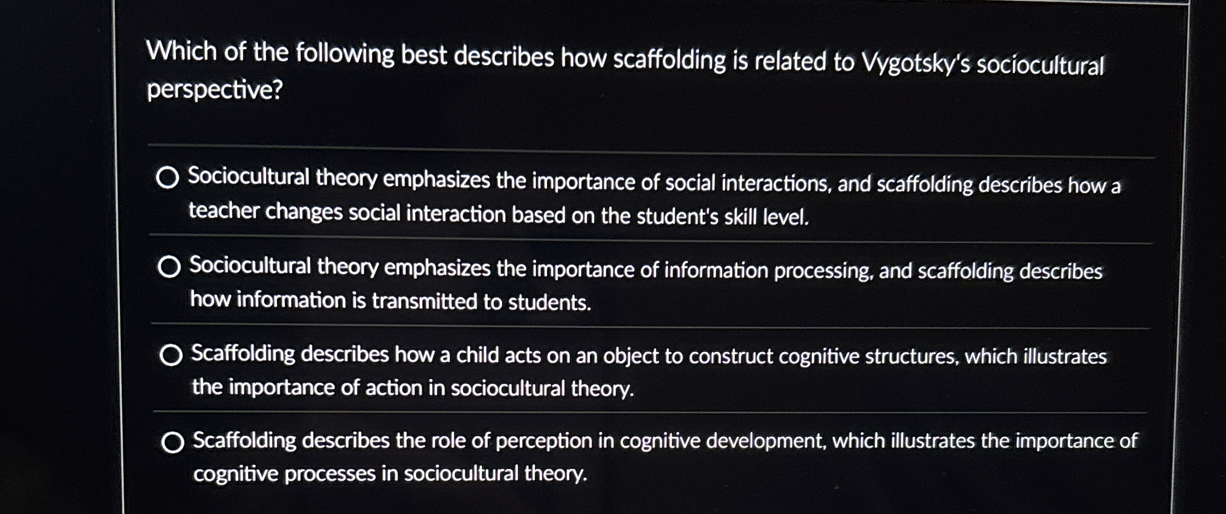 Solved Which of the following best describes how scaffolding | Chegg.com