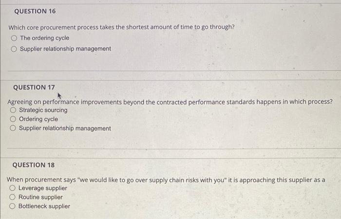 Solved Which core procurement process takes the shortest | Chegg.com