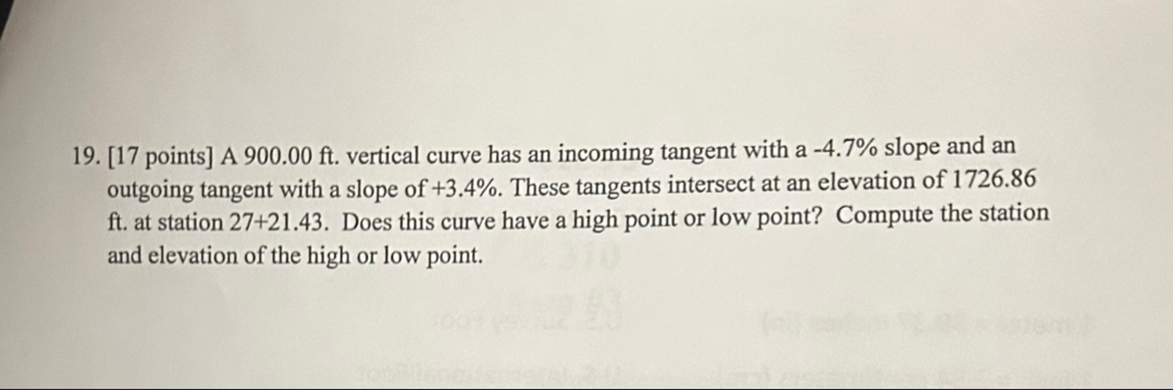 Solved [17 ﻿points] ﻿A 900.00 ﻿ft . ﻿vertical curve has an | Chegg.com