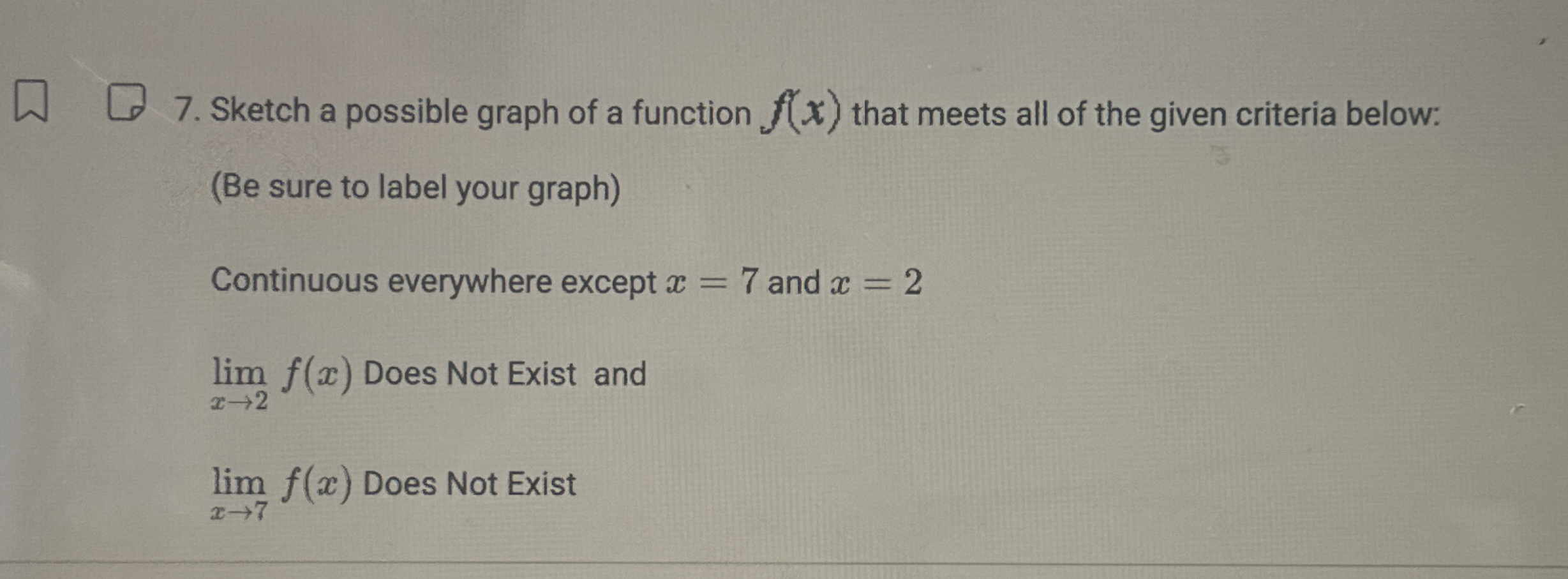 Solved Sketch a possible graph of a function f(x) ﻿that | Chegg.com