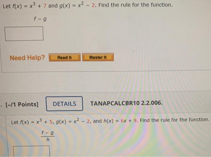Solved Let f(x) = x3 + 7 and g(x) = x2 – 2. Find the rule | Chegg.com