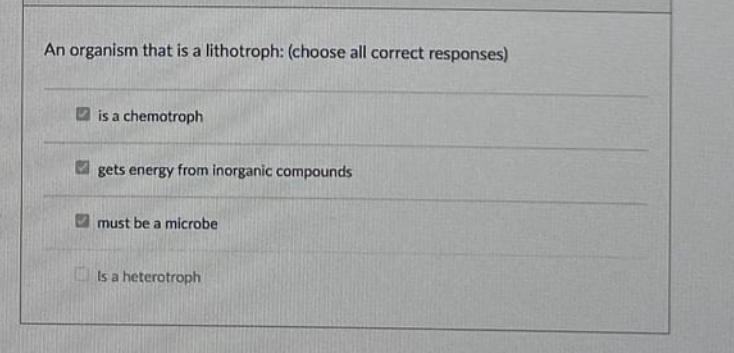 Solved An organism that is a lithotroph: (choose all correct | Chegg.com