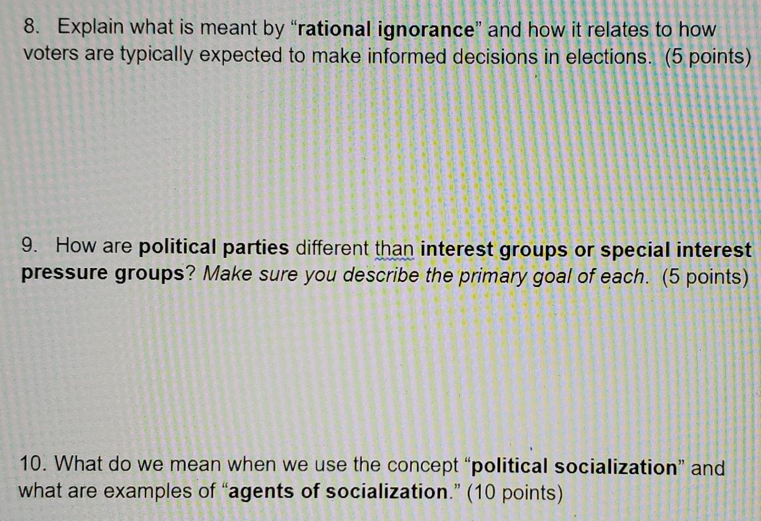 Solved 8. Explain what is meant by "rational ignorance" and | Chegg.com