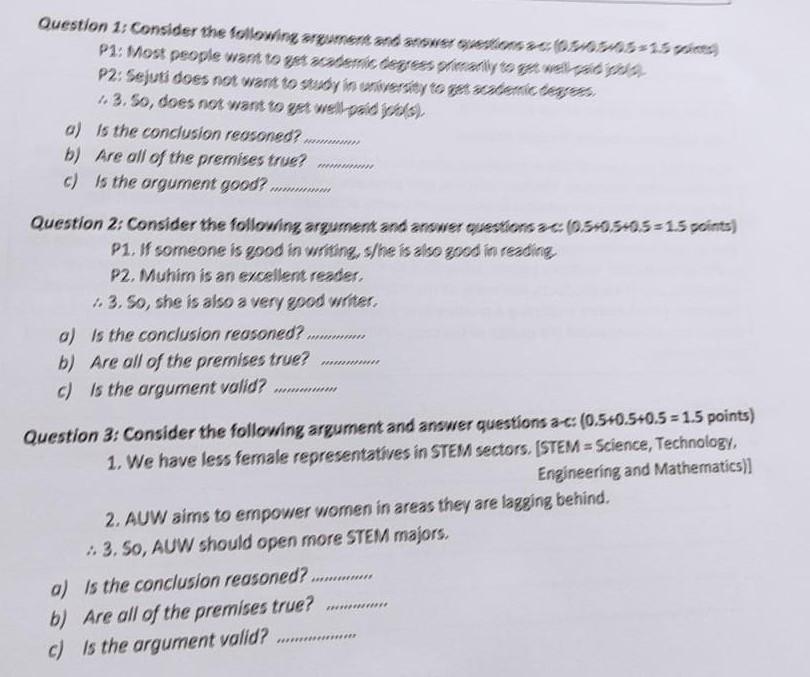 Question 1: Consider the following argument and | Chegg.com