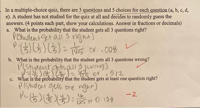 Solved In a multiple-choice quiz, there are 3 questions and | Chegg.com