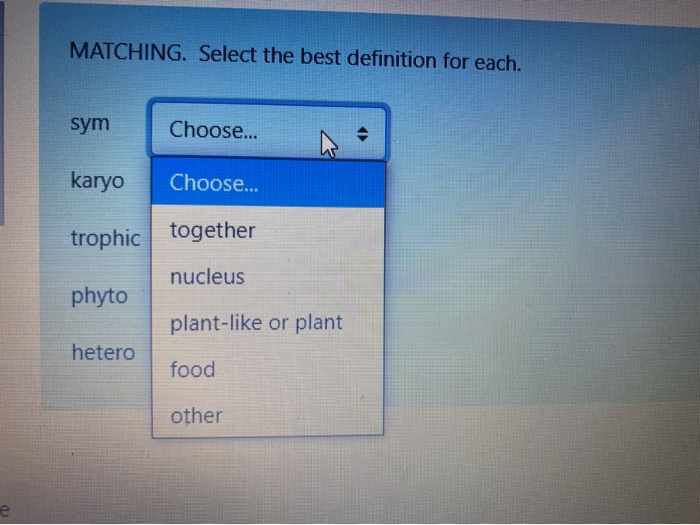 Solved MATCHING. Select the best definition for each. sym | Chegg.com