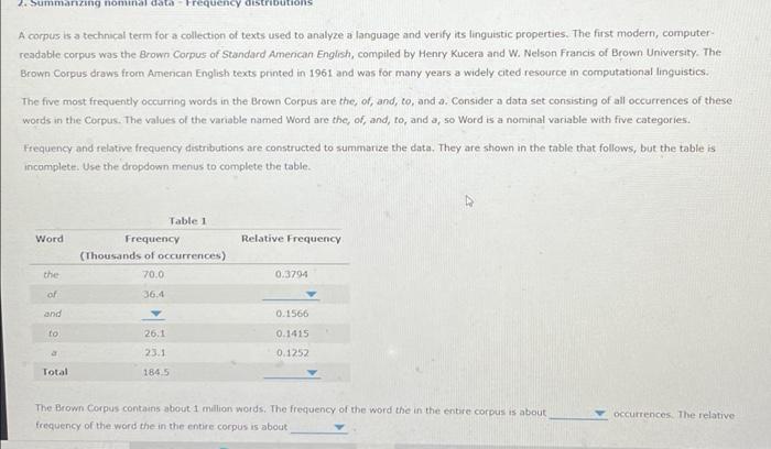 Solved 2. Summarizing nominal data - Frequency distributio A | Chegg.com