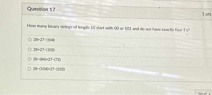 Solved Question 17 How many binary strings of length 10 | Chegg.com