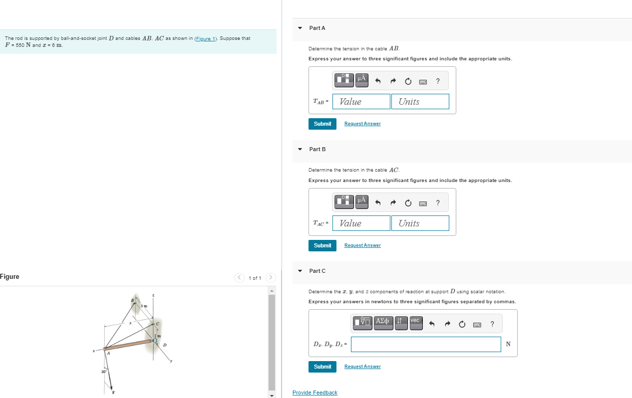 Solved The rod is supported by ball-and-socket joint D ﻿and | Chegg.com