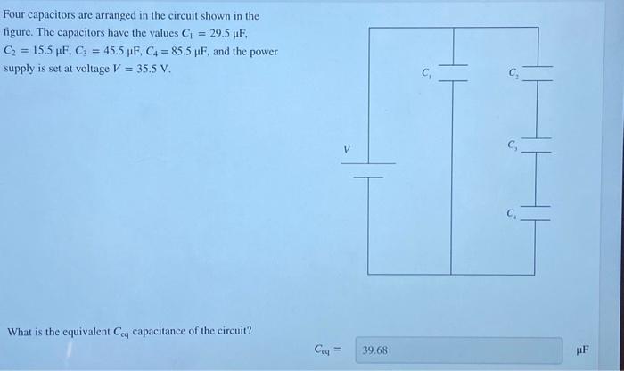 Solved Four capacitors are arranged in the circuit shown in | Chegg.com