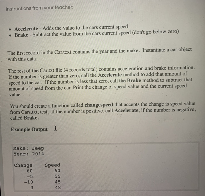 Solved Instructions from your teacher. Car Class Create a | Chegg.com