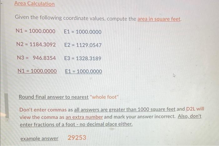 Solved Given the following coordinate values, compute the | Chegg.com