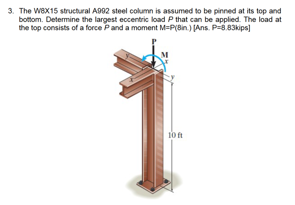Solved The W8X15 ﻿structural A992 ﻿steel column is ﻿assumed | Chegg.com
