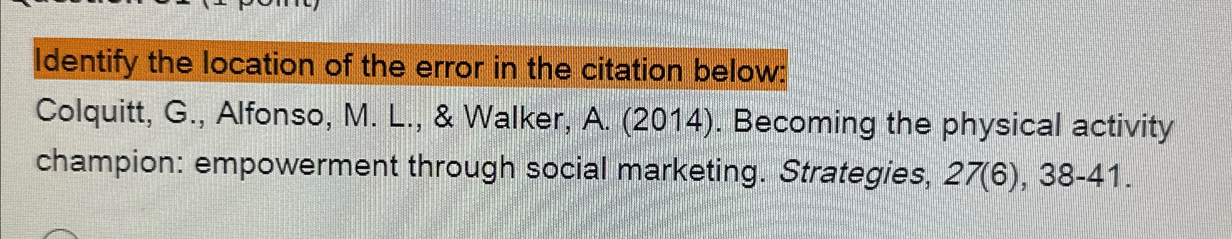 Solved Identify the location of the error in the citation | Chegg.com