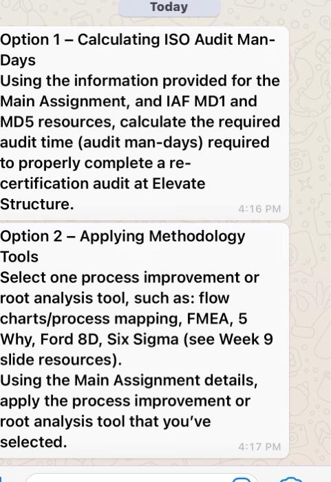 Solved Today Option 1 - Calculating ISO Audit Man- Days | Chegg.com
