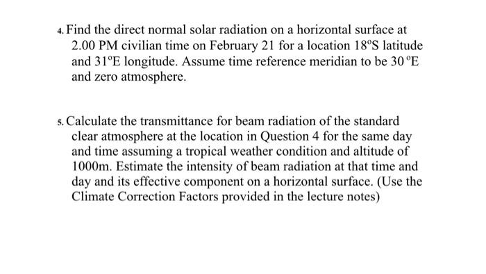 4. Find the direct normal solar radiation on a | Chegg.com