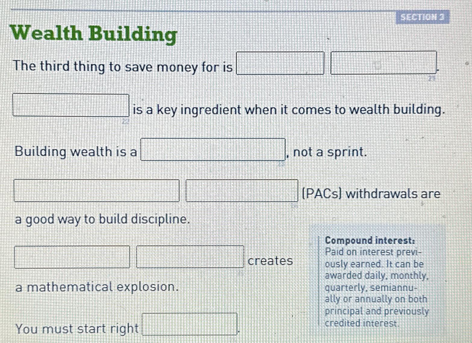 Solved Wealth BuildingThe third thing to save money for isis | Chegg.com