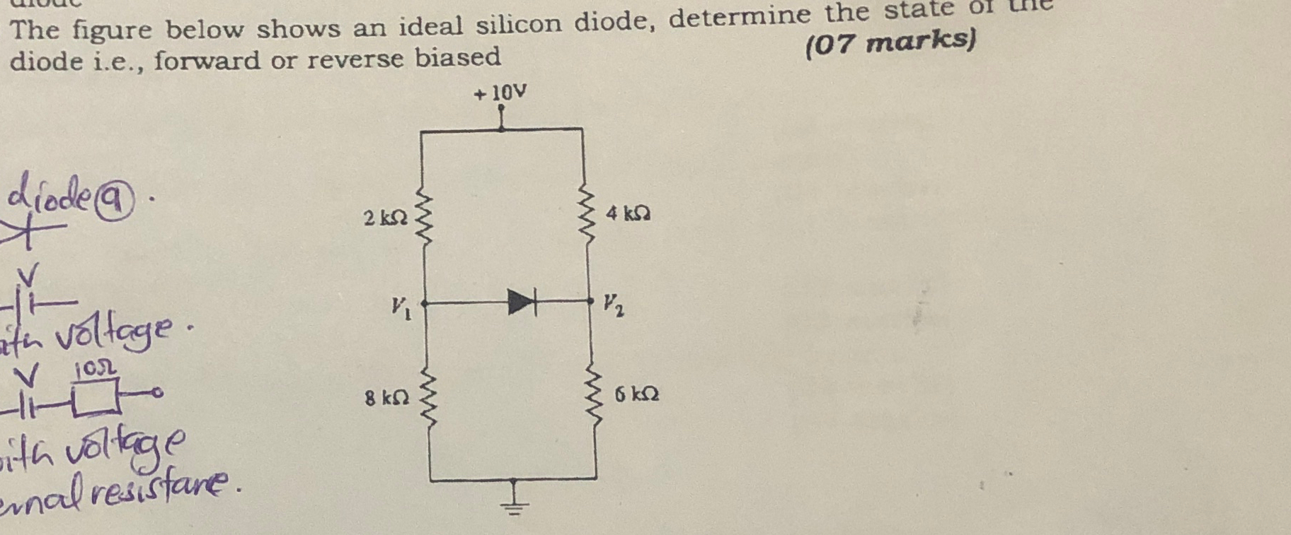 Solved The figure below shows an ideal silicon diode, | Chegg.com