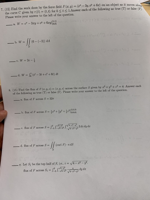 Solved 7. (12) Find the work done by the force field F(x,y) | Chegg.com