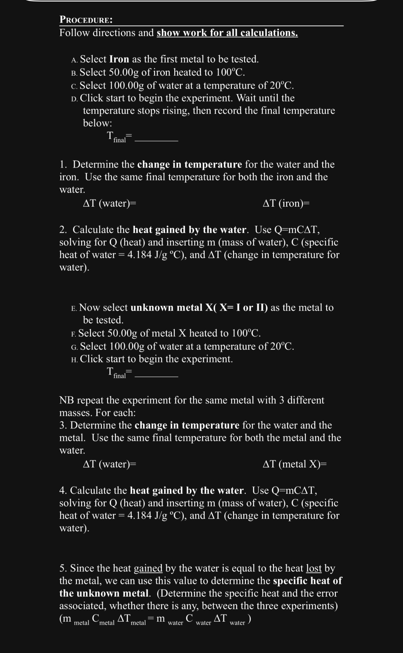 Solved Name ___________________Virtual Specific Heat | Chegg.com