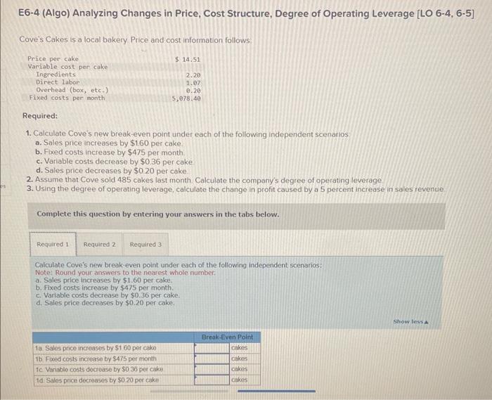 Solved E6-4 (Algo) Analyzing Changes in Price, Cost | Chegg.com