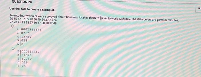 Solved 5 Question 20 Use The Data To Create A Stemplot 