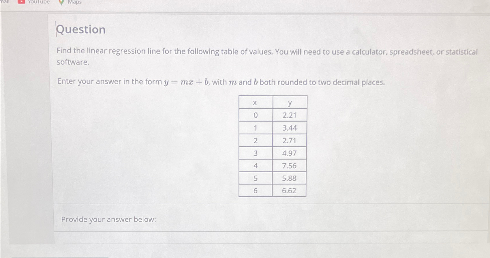 Solved MapsQuestionFind the linear regression line for the | Chegg.com