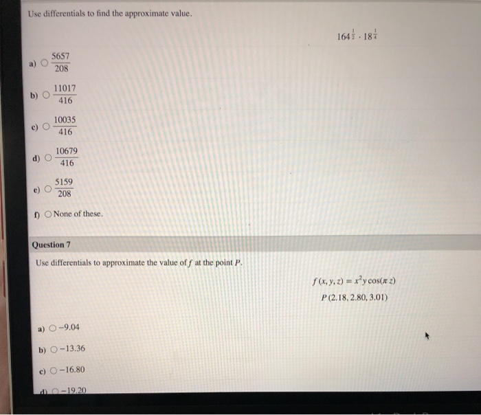 Solved Use differentials to find the approximate value. 164. | Chegg.com