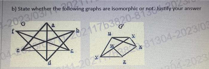Solved b) State whether the following graphs are isomorphic | Chegg.com