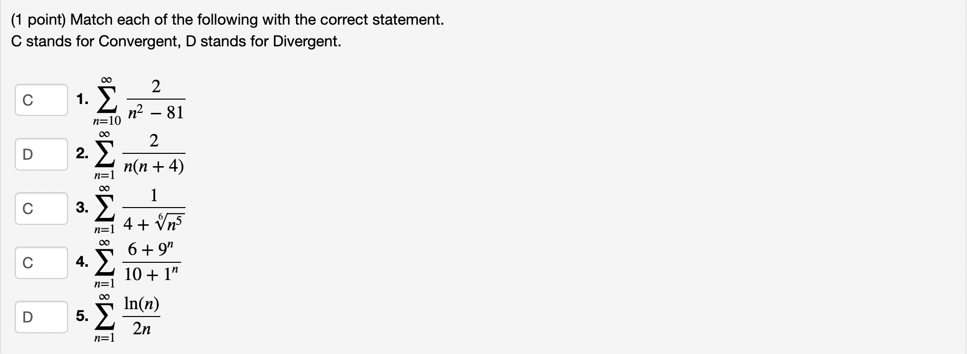 Solved (1 ﻿point) ﻿Match each of the following with the | Chegg.com