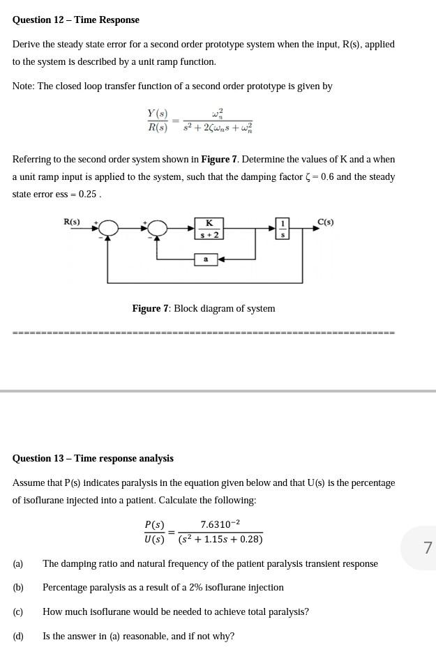 Solved Question 12-Time Response Derive the steady state | Chegg.com