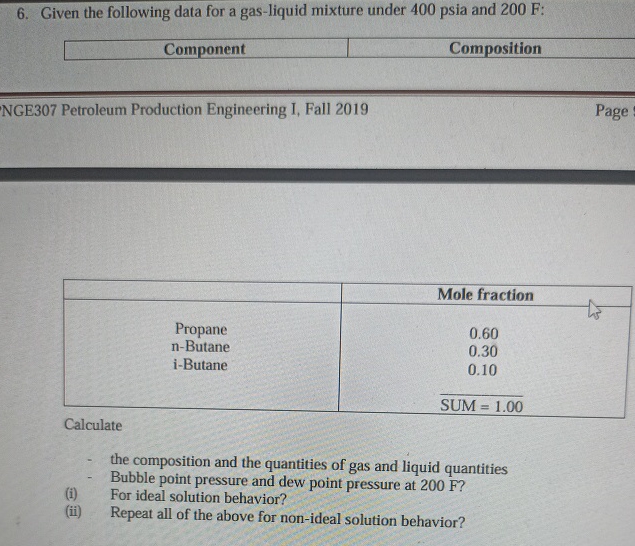 Solved Given the following data for a gas-liquid mixture | Chegg.com
