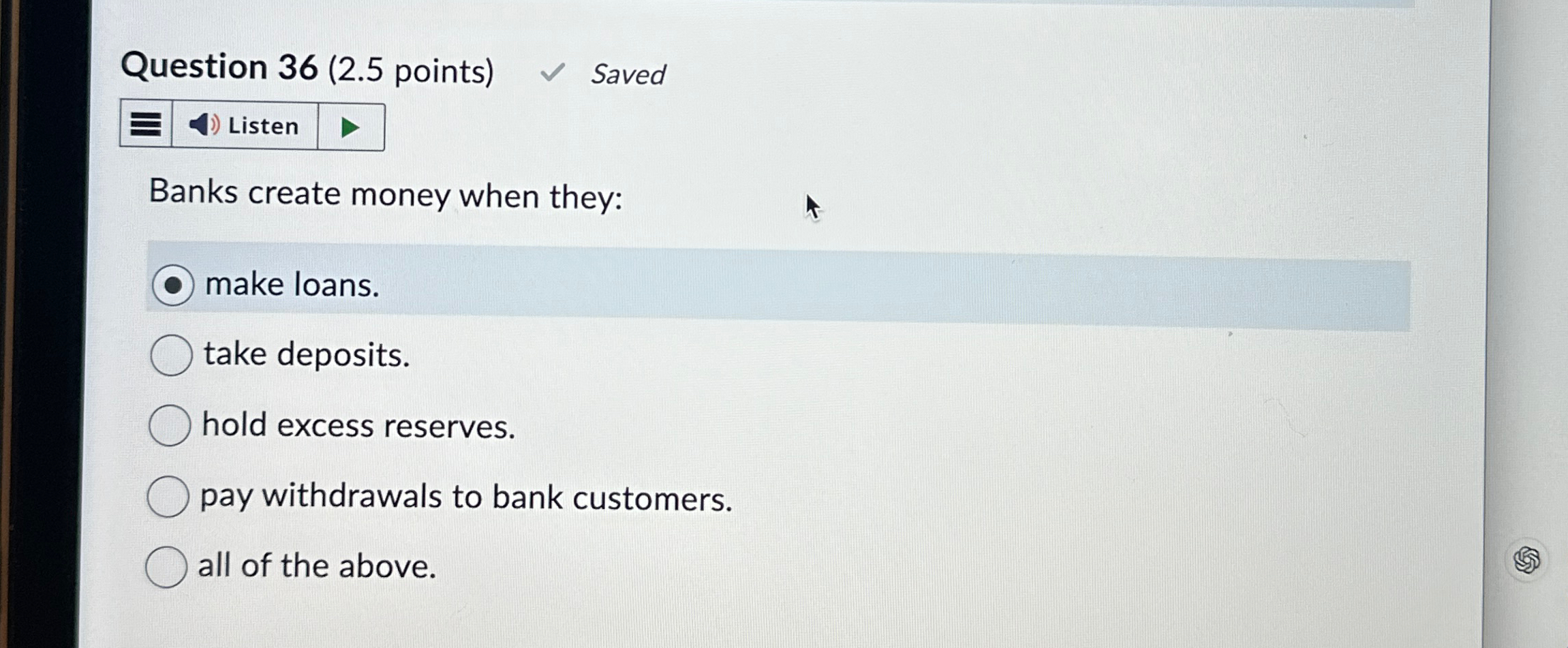 Solved Question 36 (2.5 ﻿points) ﻿SavedListenBanks create | Chegg.com