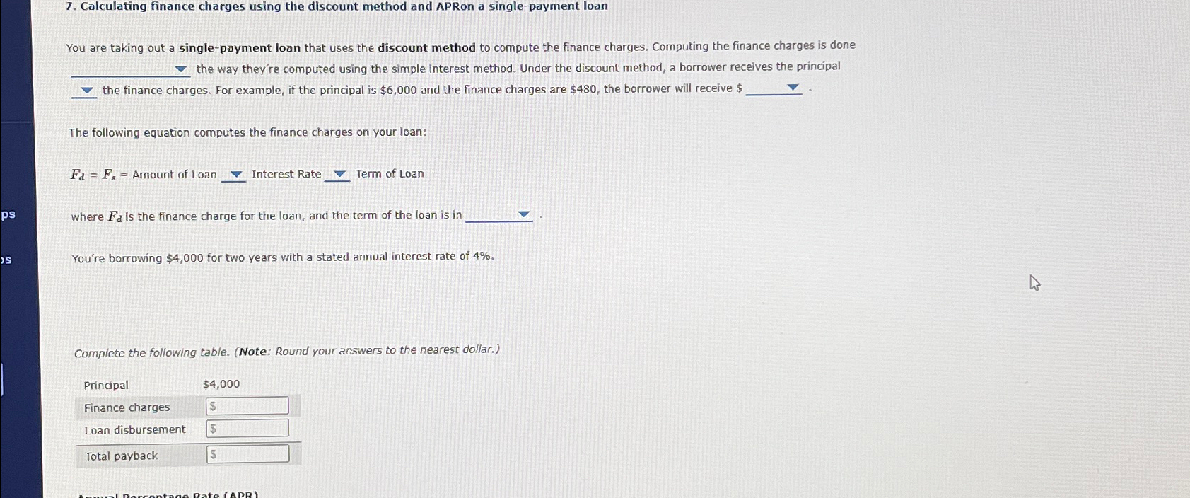 Calculating finance charges using the discount method | Chegg.com