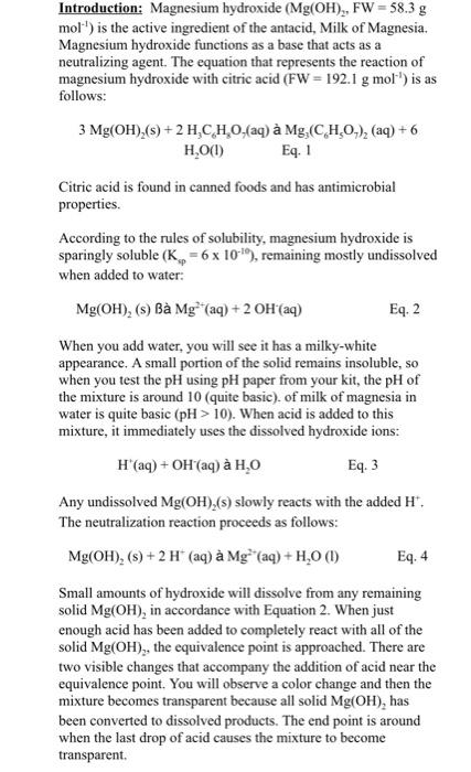 Solved Materials: Milk of magnesia, citric acid, cups, | Chegg.com