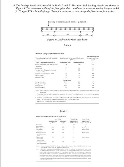 Solved 10. The loading details are provided in Table 1 and | Chegg.com