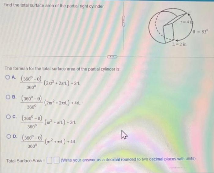 Solved Find the total surface area of the partial right | Chegg.com