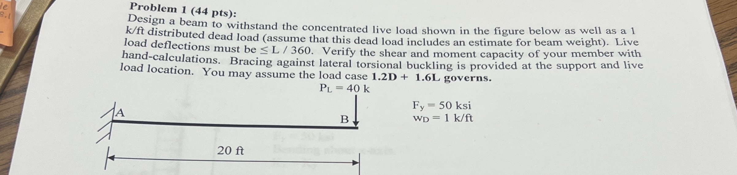 Solved Problem 1 (44 ﻿pts):Design a beam to withstand the | Chegg.com
